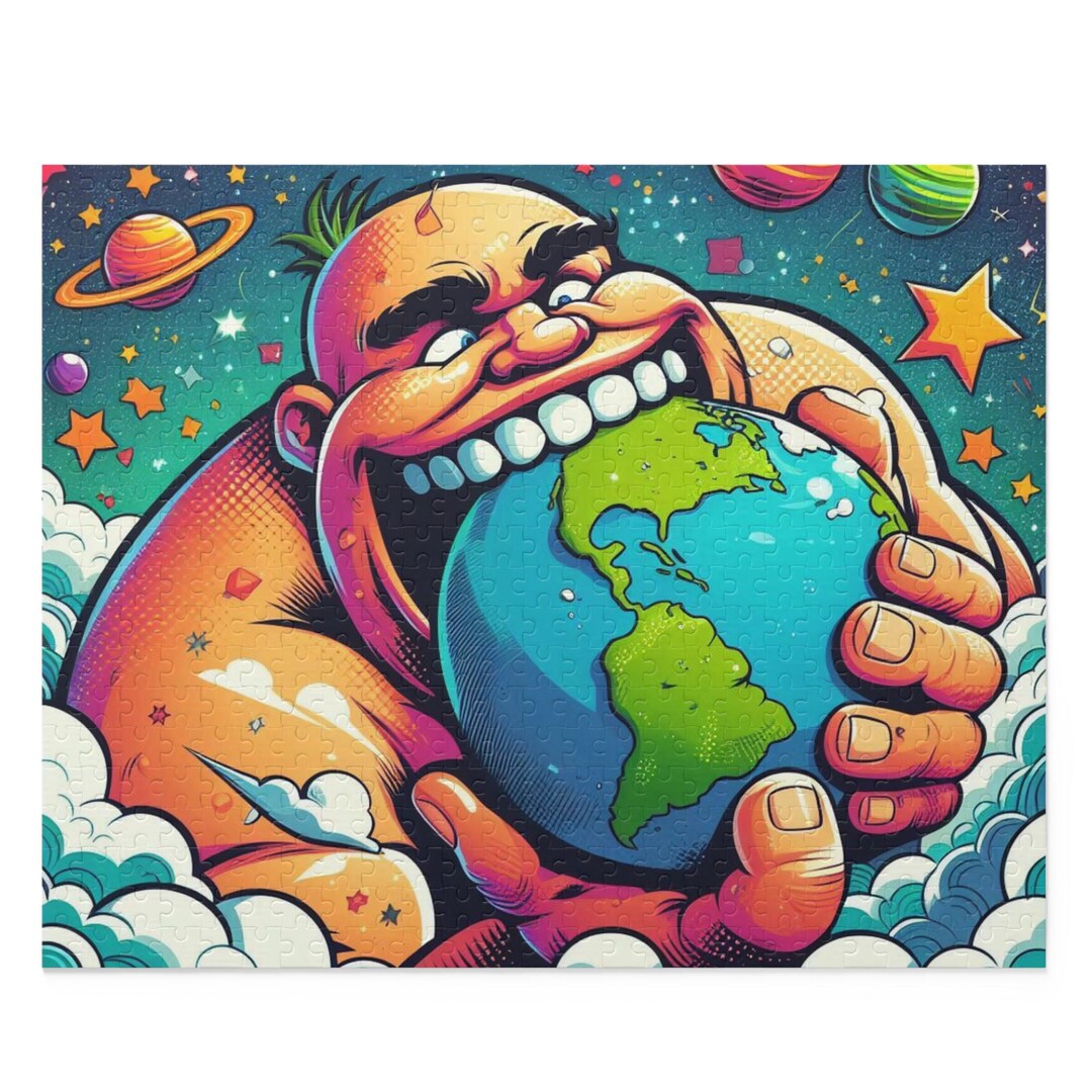 500 Piece Cartoon Giant Eating Earth Puzzle - Etsy