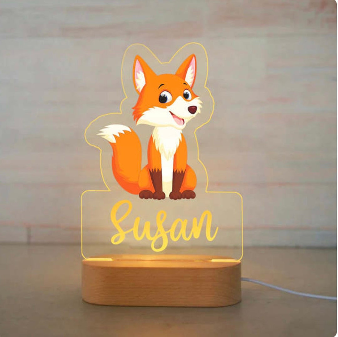 Personalised Fox Night Light Custom Name Acrylic Lamp for Baby Kids ...