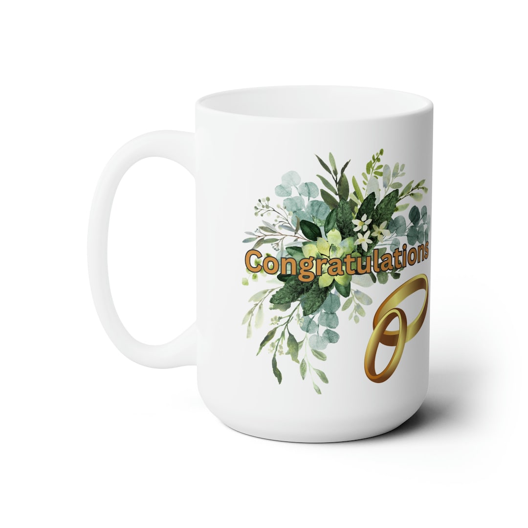 Wedding Congratulations Mug: Floral Rings, Newlywed Gift (15oz) - Etsy