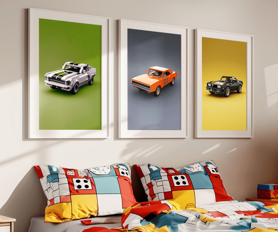 Iconic Muscle Car Prints: Building Block Style, Set of 3 (digital ...