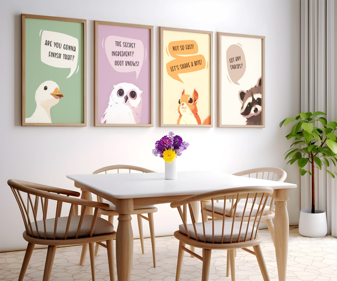Funny Animal Prints Set of 4: Minimalist Kitchen & Dining Room Decor ...
