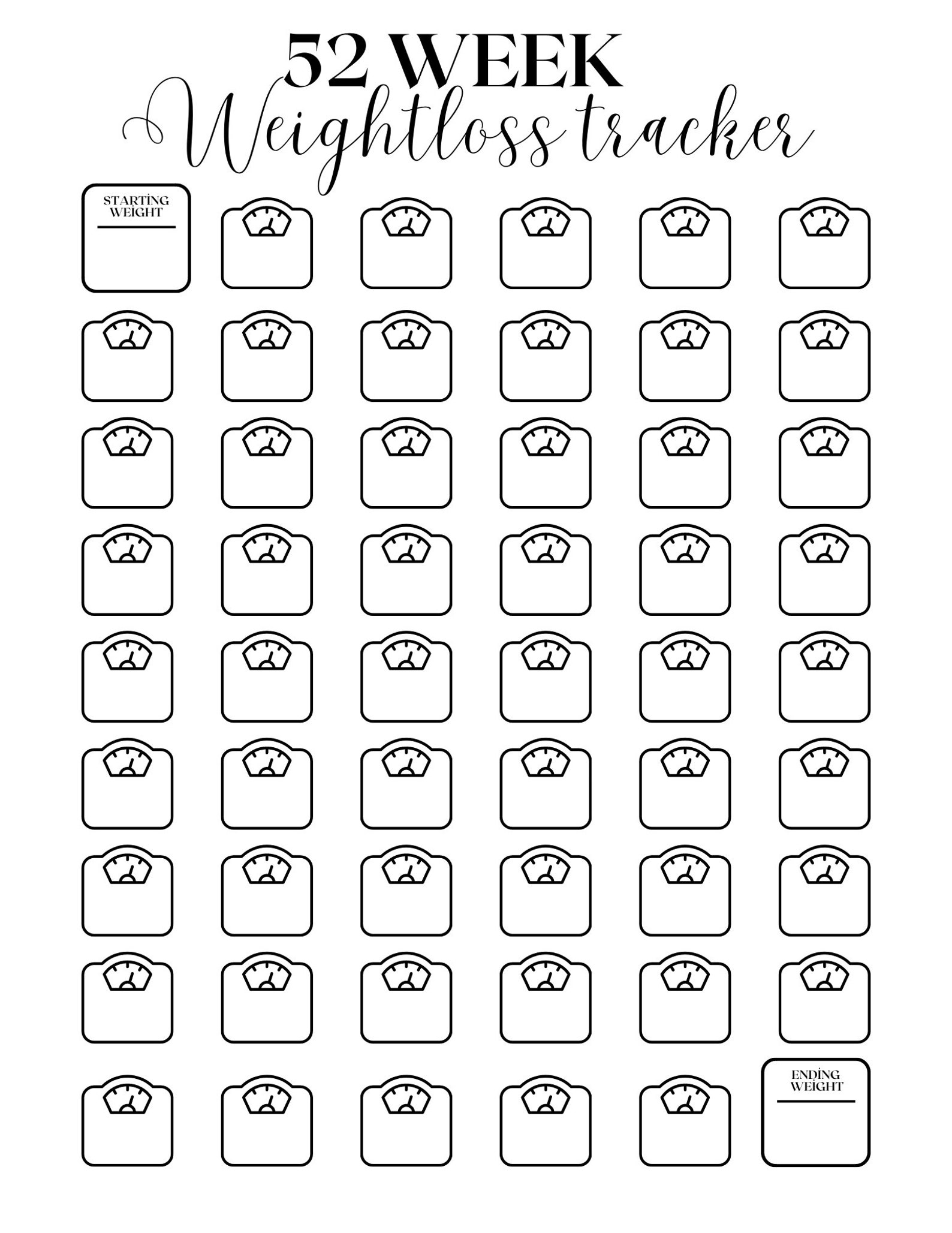 52 Week Weighloss Tracker Weight Loss Tracker Printable Weight Loss ...