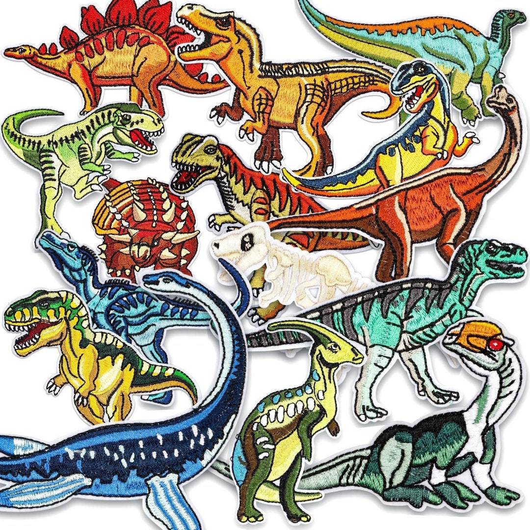 Set of 15 Large Dinosaurs Iron on Patches Full Embroidered Dinosaurs ...