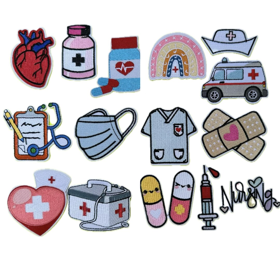Set of 15 Nurse Iron on Patch Embroidered Pill Patch Medical Elements ...