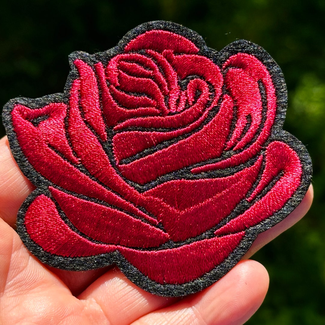 Rose Iron on Patch Red Rose Patch Red Rose Badge Embroidery Rose Patch ...