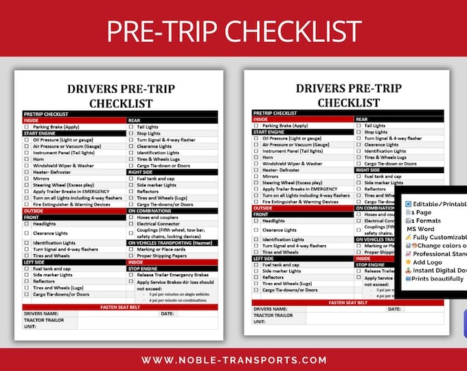Driver Pre-trip Checklist Template - Etsy