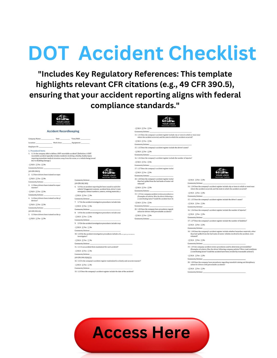 Accident Recordkeeping Template | Printable DOT Compliance Checklist ...