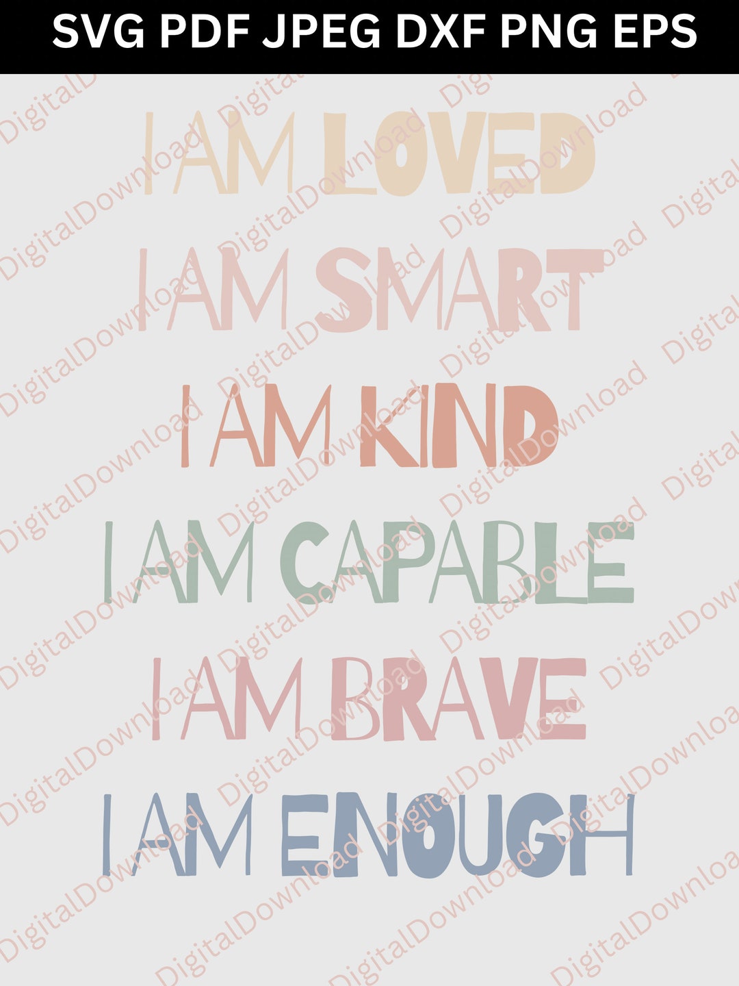 Affirmations for Kids, Rainbow Affirmations Print, I Am Kind Smart ...