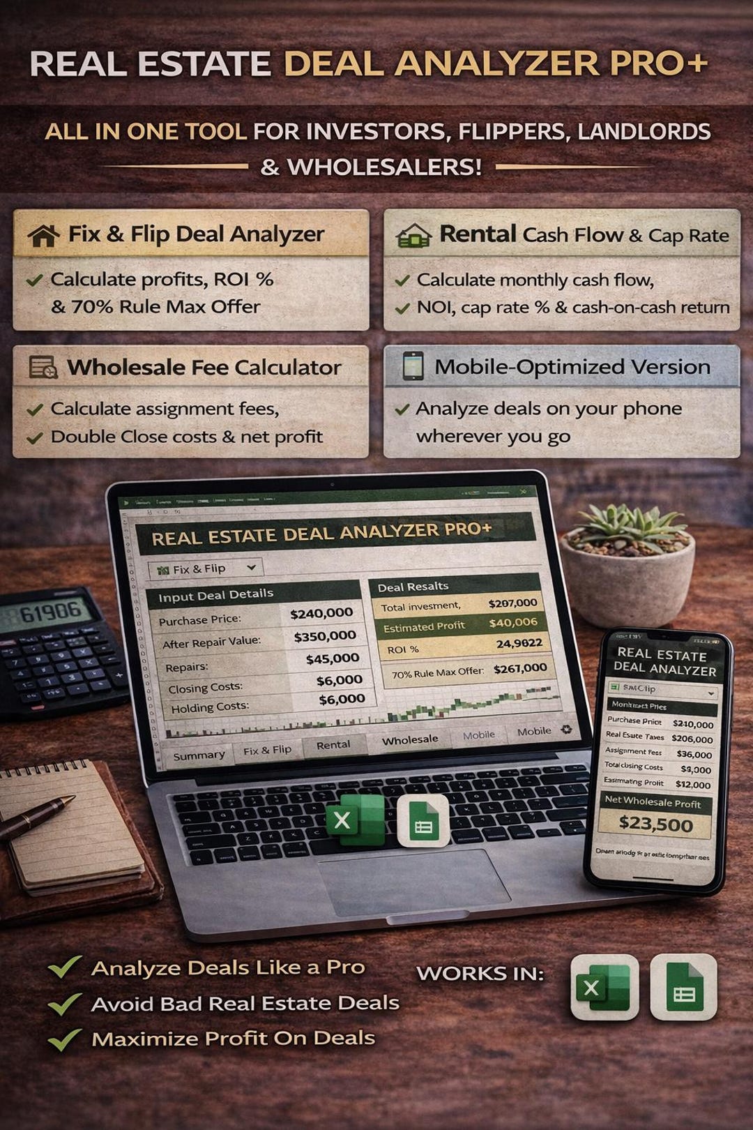 Real Estate Deal Analyzer Spreadsheet | Investor Calculator (excel ...