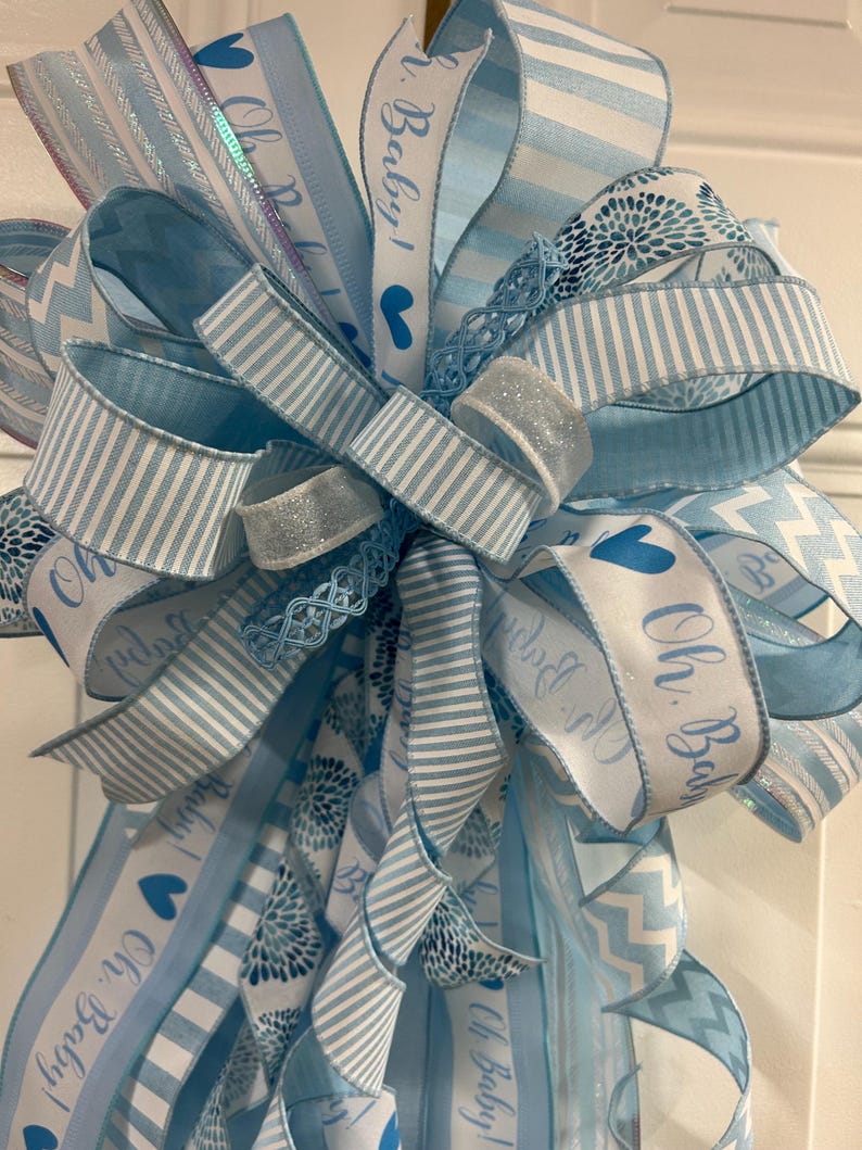 Oh Baby Blue Baby Shower Bow – Large Party Décor | Baby Boy Door Wreath ...