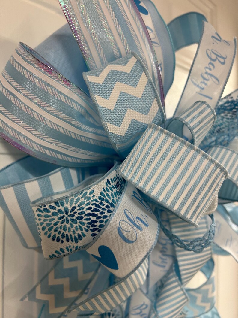 Oh Baby Blue Baby Shower Bow – Large Party Décor | Baby Boy Door Wreath ...