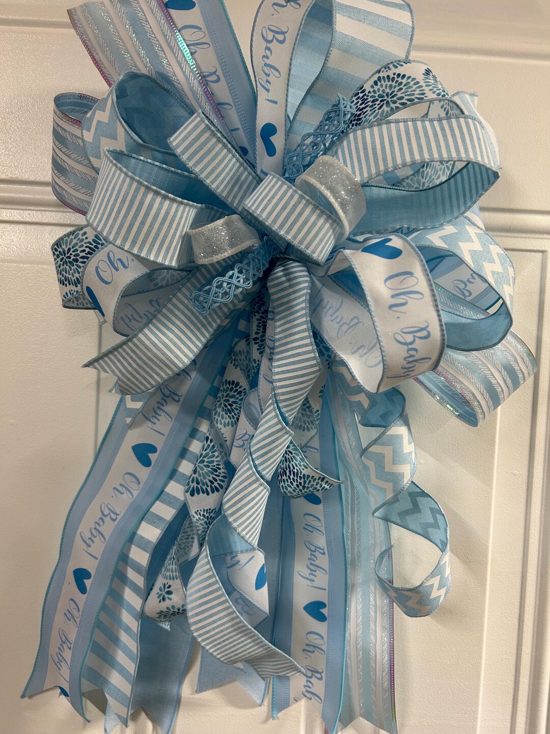 Oh Baby Blue Baby Shower Bow Large Party Décor Baby Boy Door Wreath Bow ...