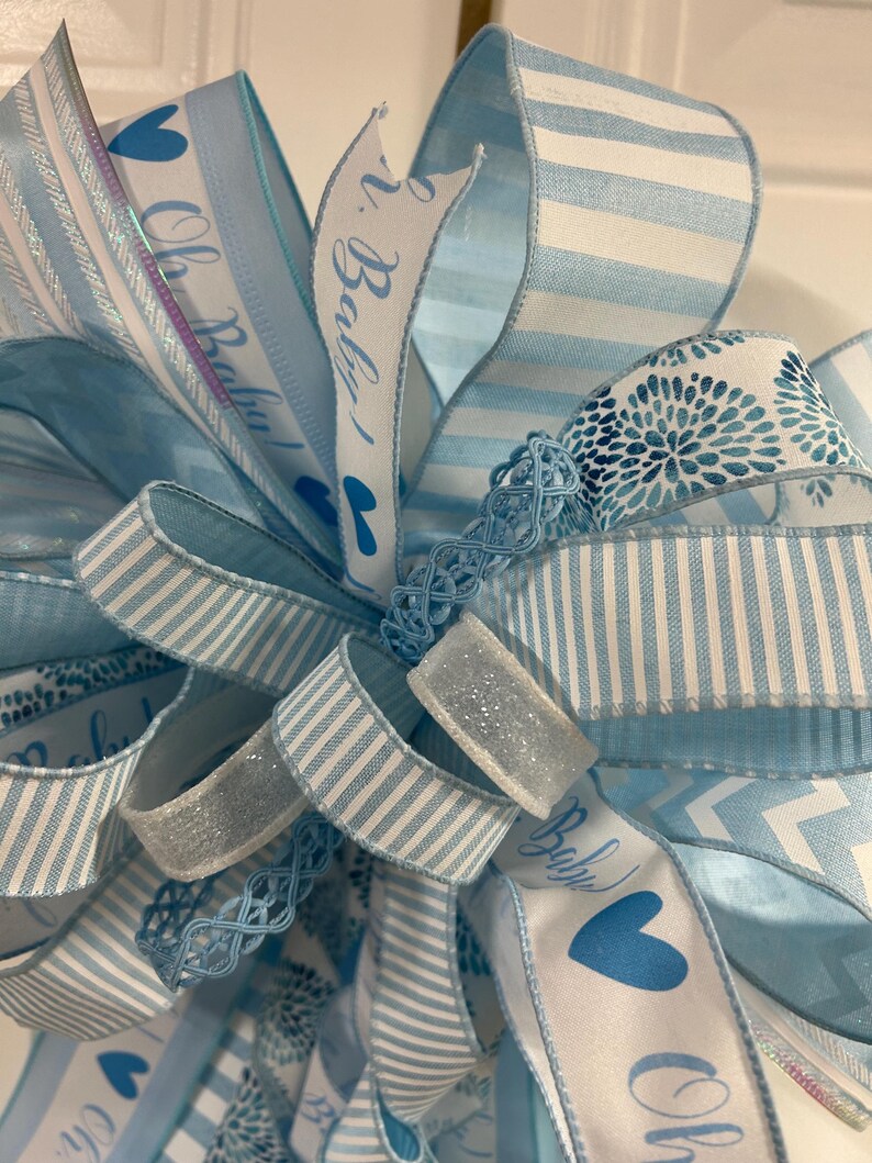 Oh Baby Blue Baby Shower Bow – Large Party Décor | Baby Boy Door Wreath ...