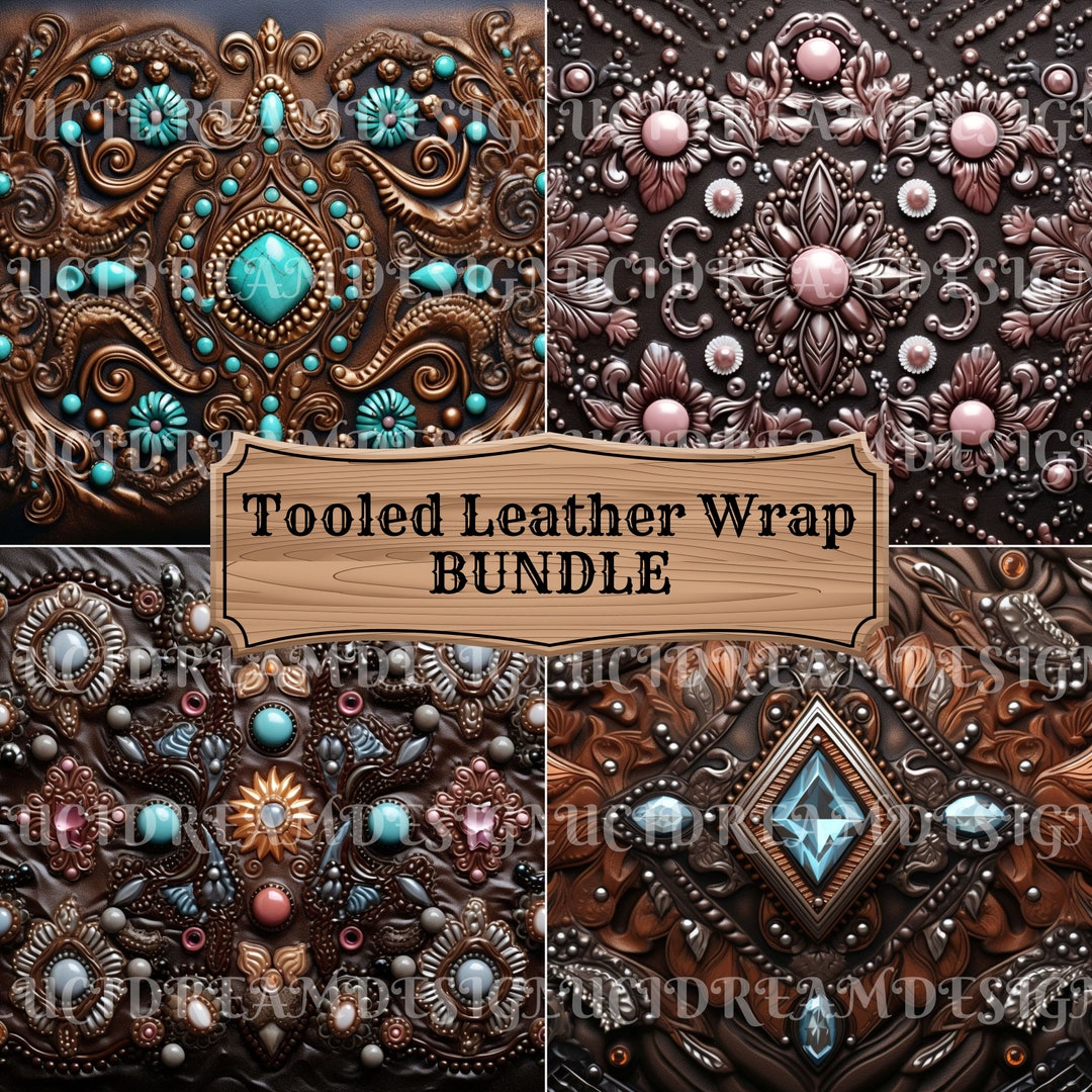 3D Tooled Leather Tumbler Wrap Bundle 20oz Wood Engraved Bundle 20 Oz ...