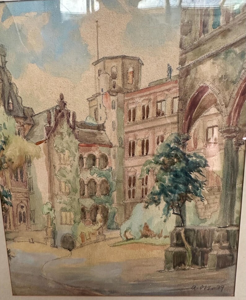 1939 Signed & Dated “heidelberg” Watercolor Painting in Frame - Etsy
