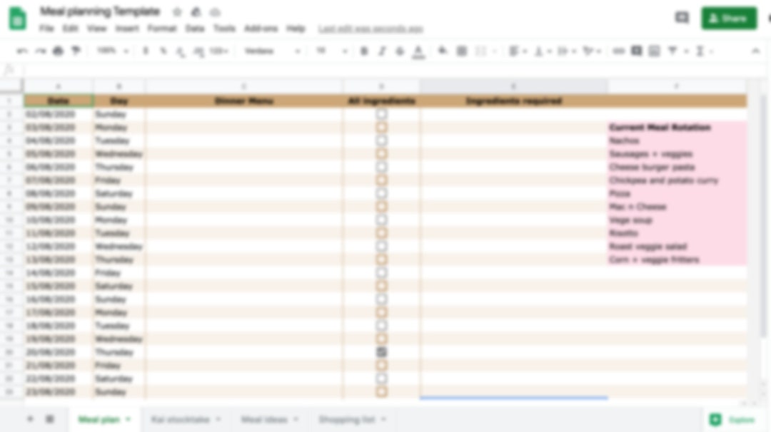 Basic Meal Plan Template - Etsy