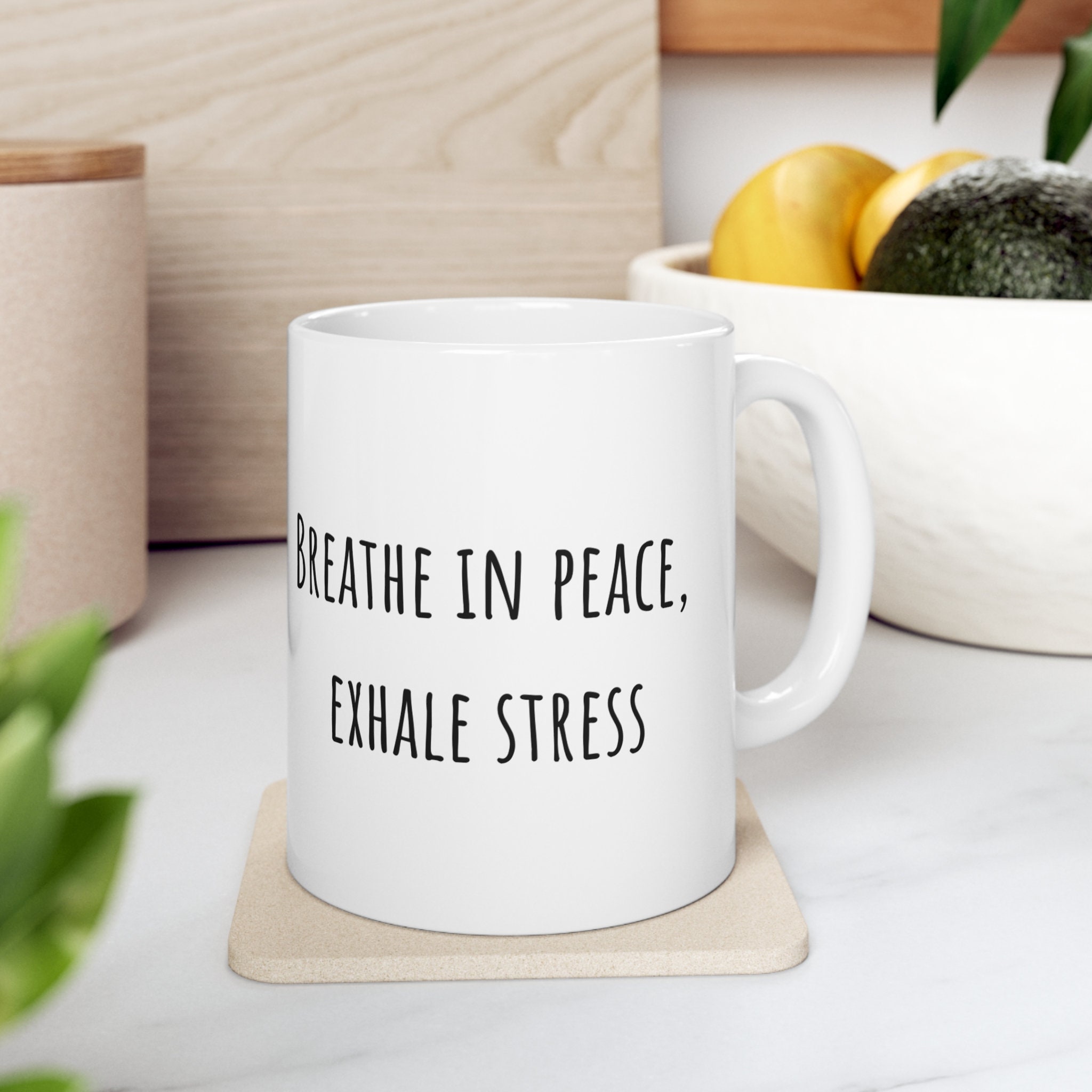 Breathe in Peace Exhale Stress Ceramic Coffee Mug, Yoga Coffee Mug ...