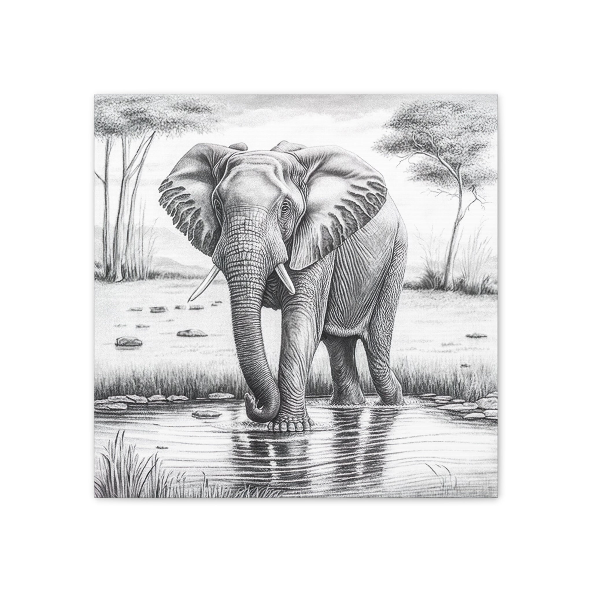 Premium Elephant Pencil Drawing Canvas Art, Wildlife Wall Decor, Home ...