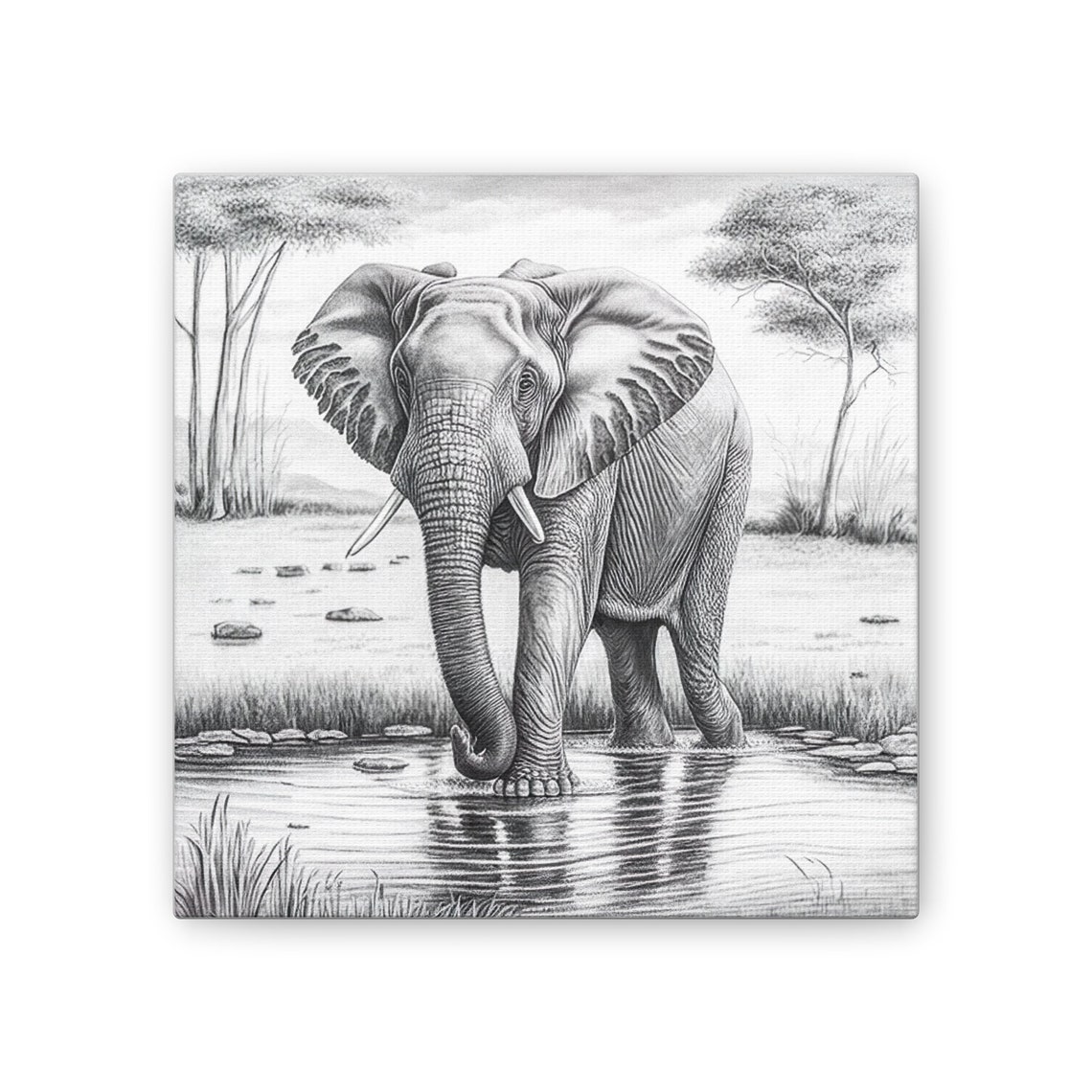 Premium Elephant Pencil Drawing Canvas Art, Wildlife Wall Decor, Home ...