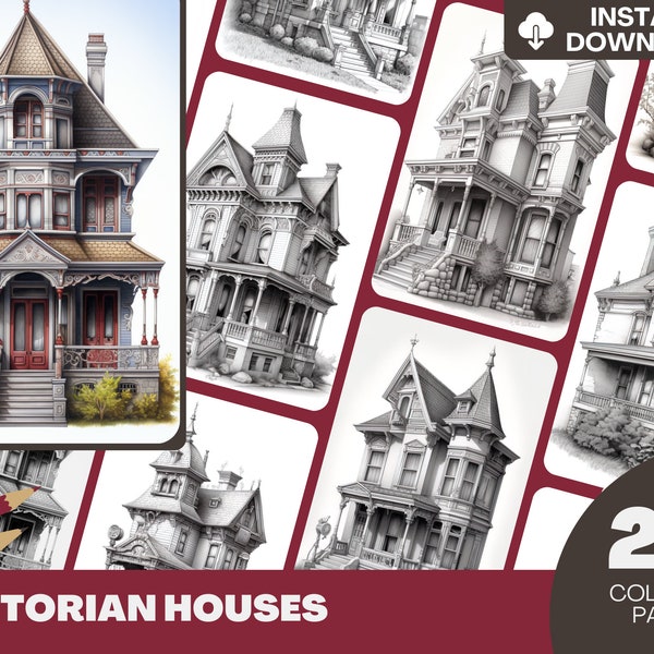 Victorian House Coloring Book - Etsy