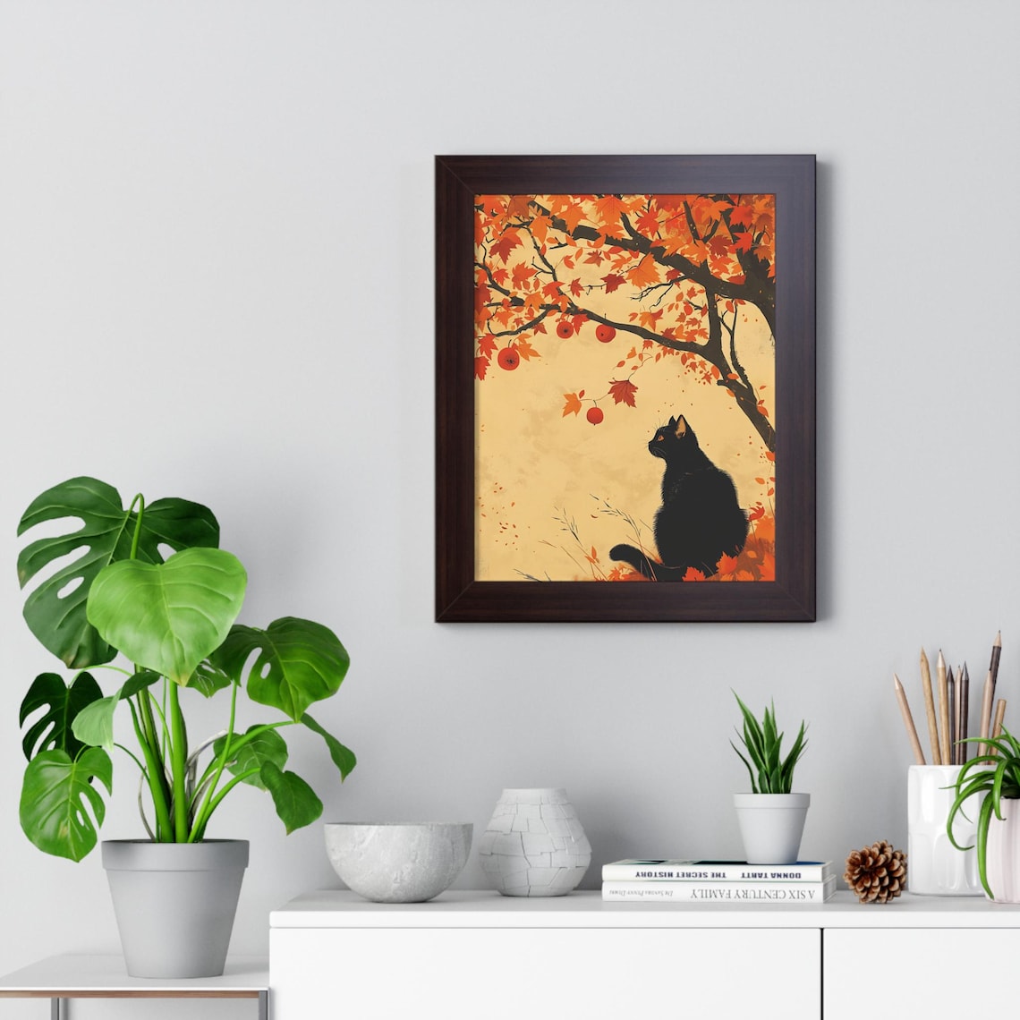 Fall Black Cat Art Print, Home Decor, Wall Decoration, Cat Lover, Cat ...