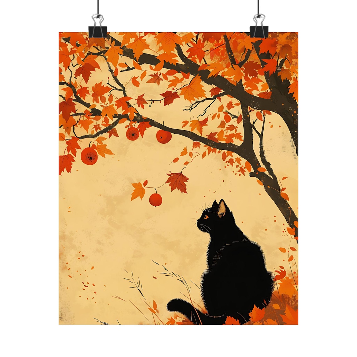 Fall Black Cat Art Print, Home Decor, Wall Decoration, Cat Lover, Cat ...