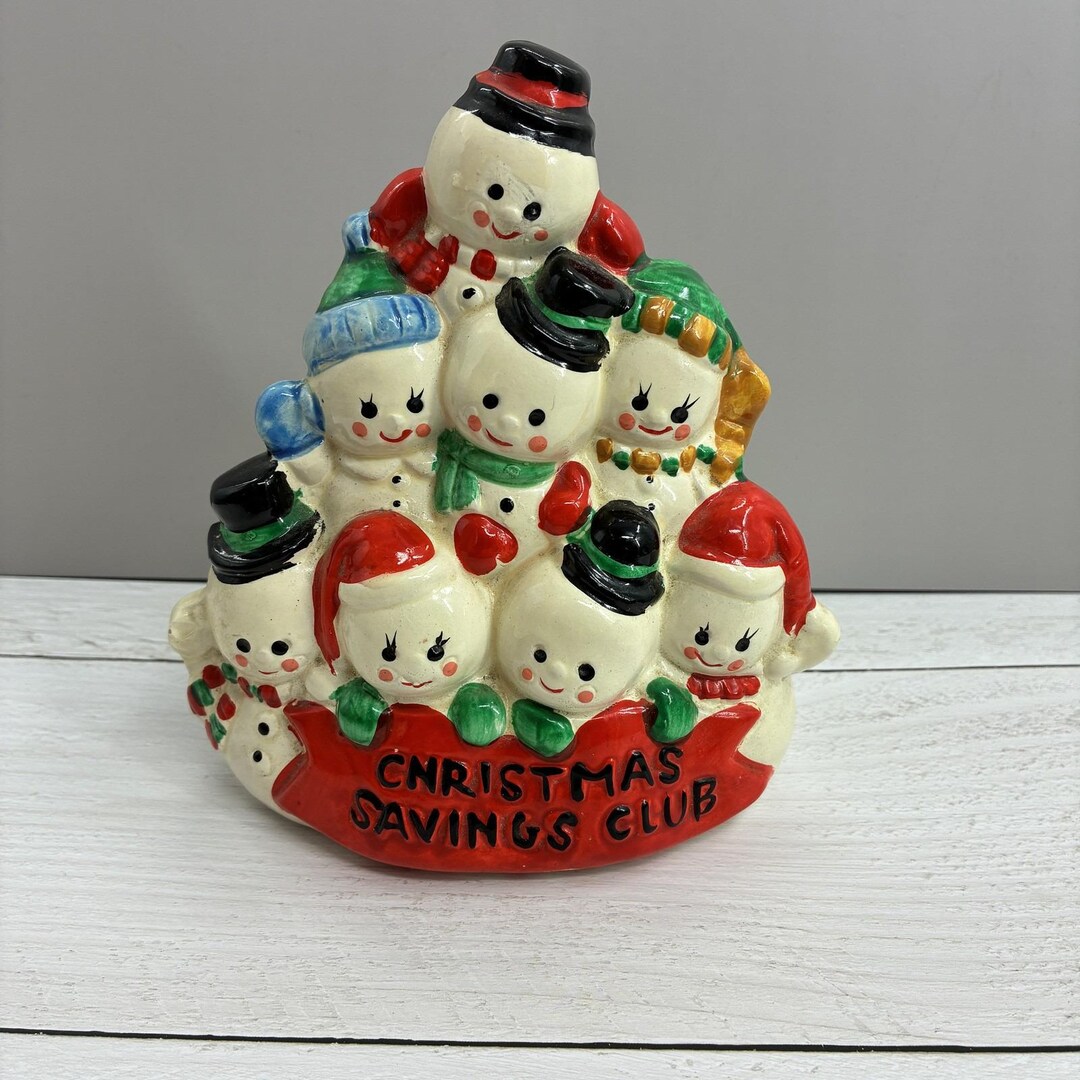Vintage Ceramic Christmas Savings Club Snowman Piggy Bank Figurine ...