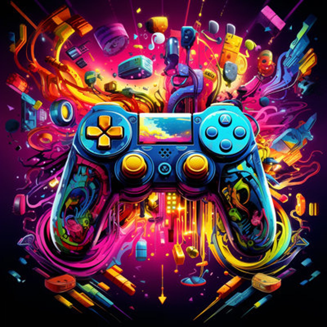 Custom 3-D Gaming Poster. Stunning Neon, Abstract Digital Presentation ...