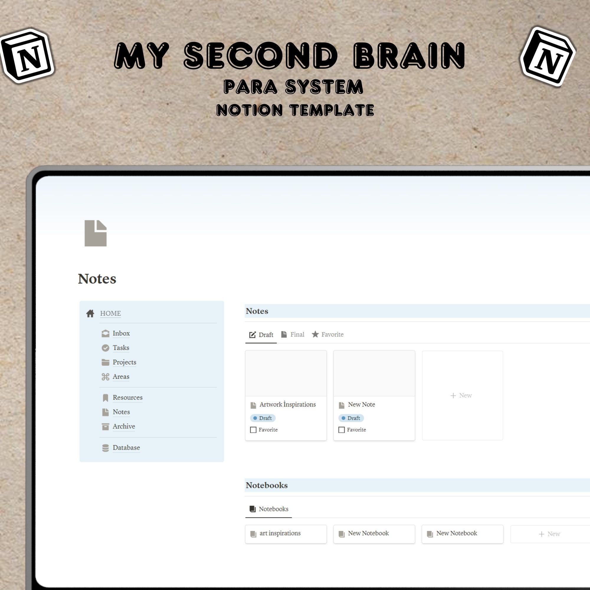 Second Brain PARA System Notion Template, All in One Notion Life ...