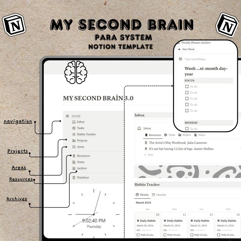 Second Brain Notion Template, Notion Dashboard, Simple Notion Planner ... Second Brain Notion Template, Notion Dashboard, Simple Notion Planner ...
