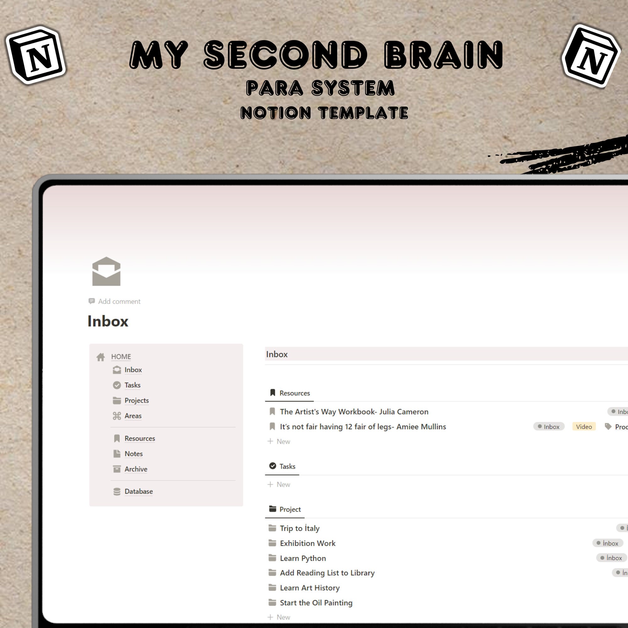 Second Brain Simple Notion Template, Minimal Notion Dashboard, All in ...