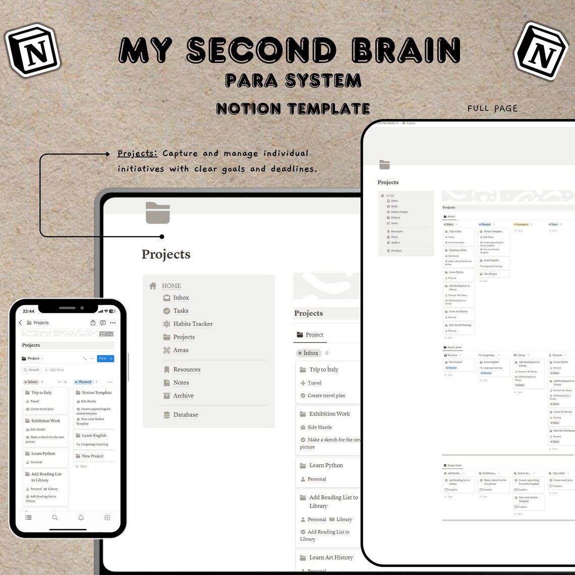 Second Brain Notion Template, Notion Dashboard, Simple Notion Planner, Notion Template Adhd ...