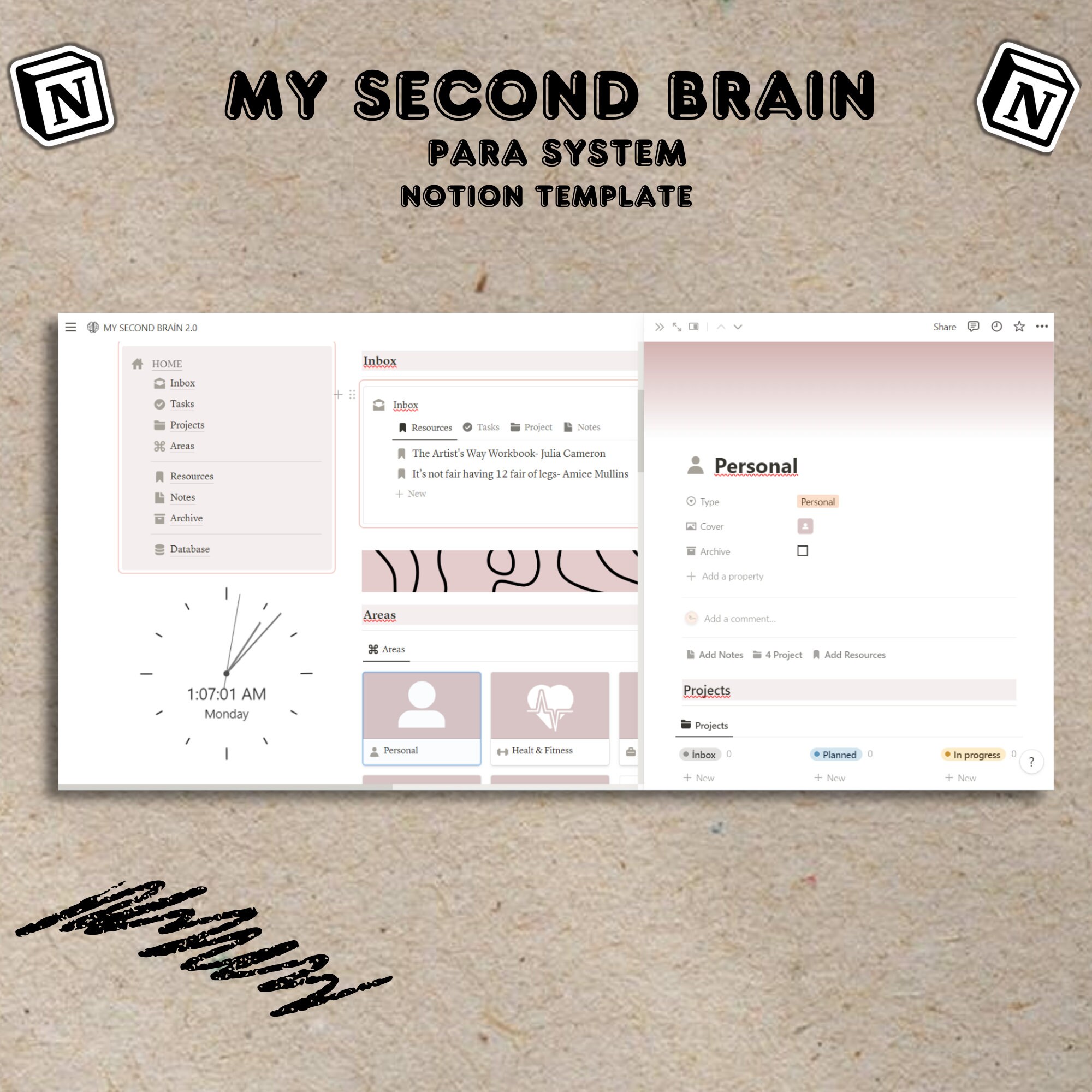 Second Brain Simple Notion Template, Minimal Notion Dashboard, All in ...