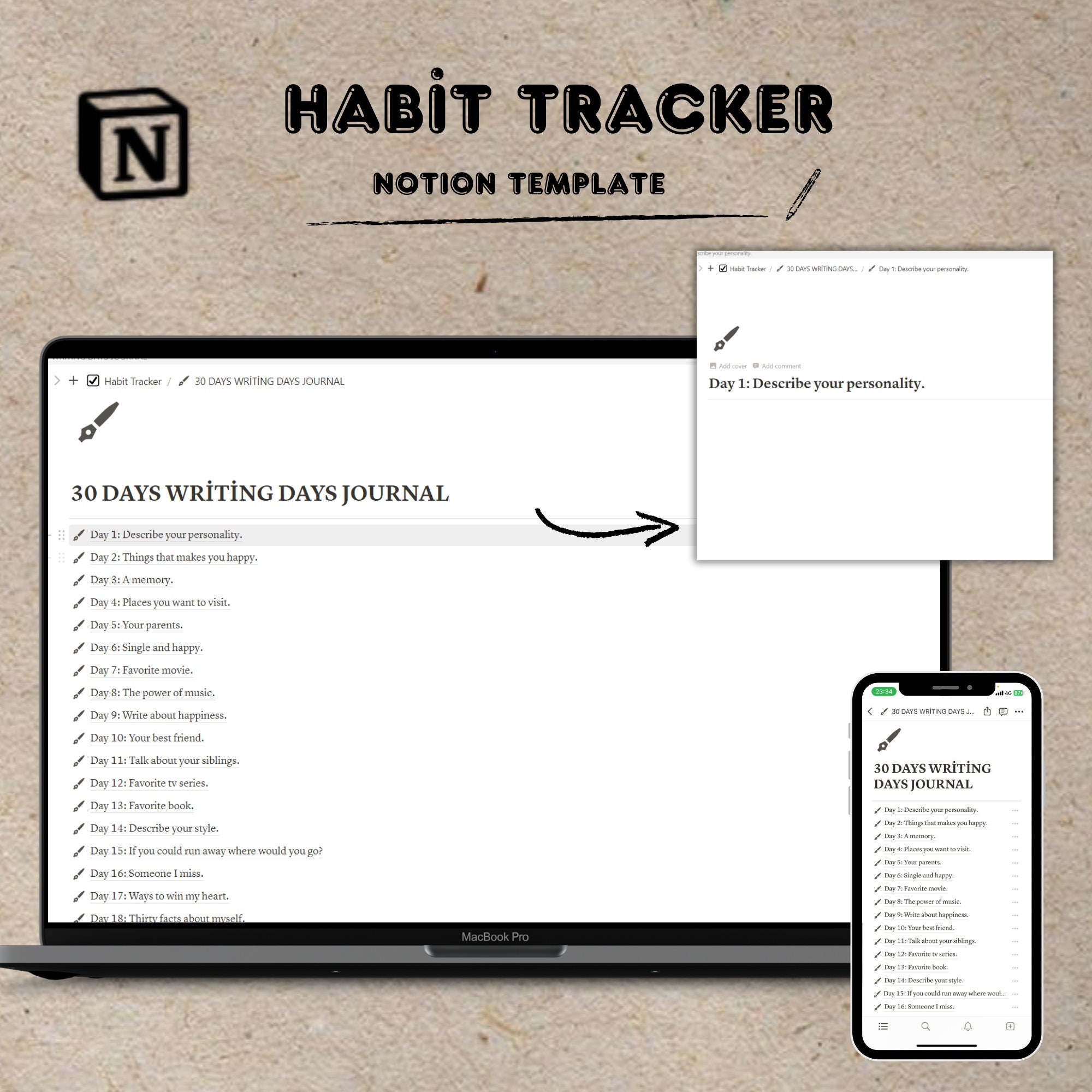 Habit Tracker Notion Template, Simple Notion Dashboard, All in One Notion Planner, Notion Life ...