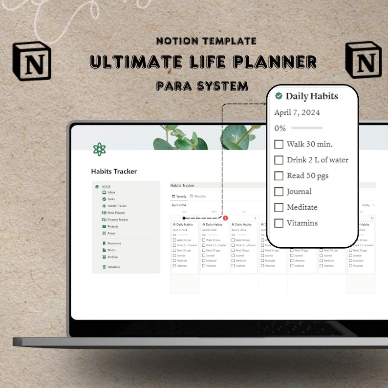 Simple Ultimate Life Planner Notion Template, All in One Notion ...