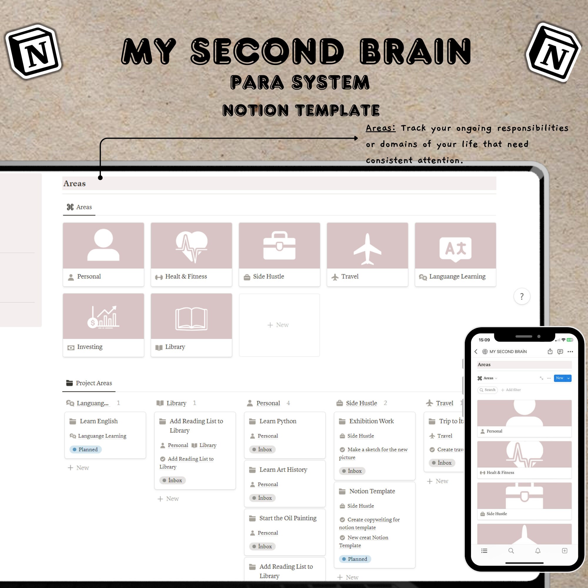Second Brain Simple Notion Template, Minimal Notion Dashboard, All in One Notion Life Planner ...