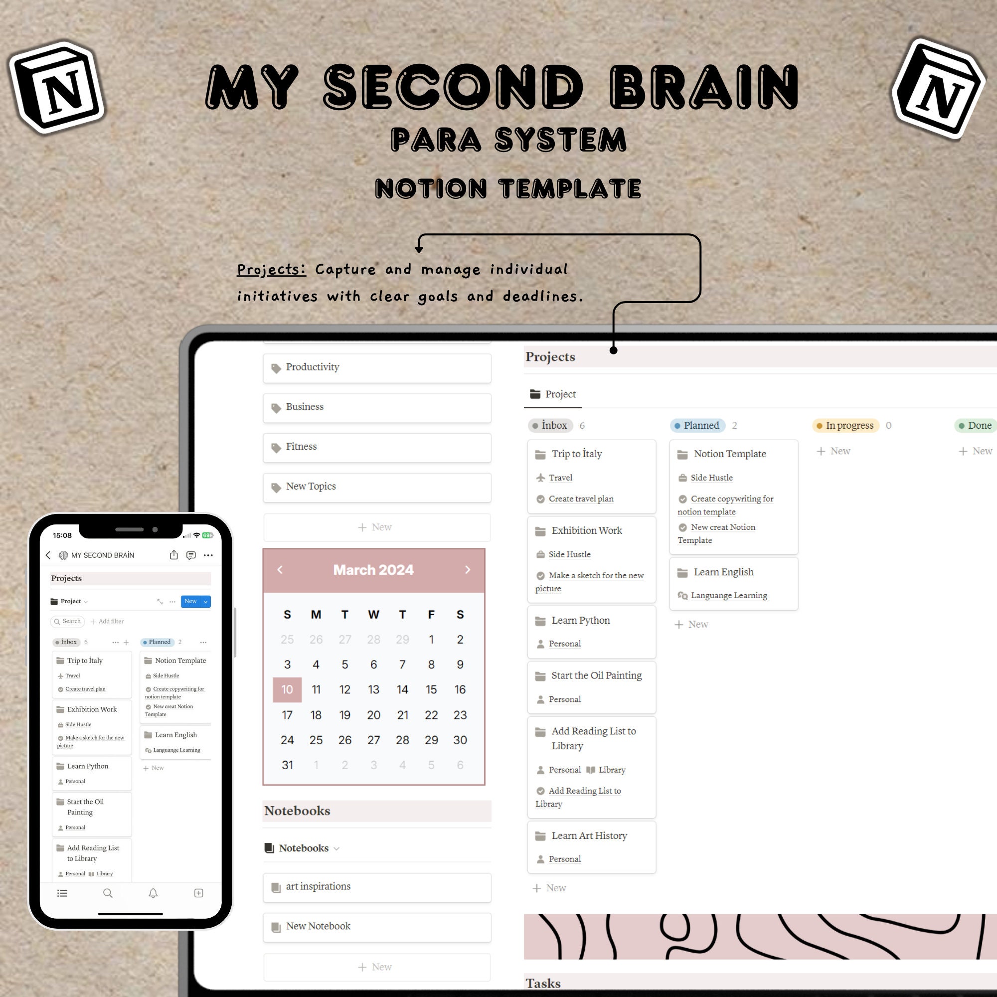 Second Brain Simple Notion Template, Minimal Notion Dashboard, All in ...