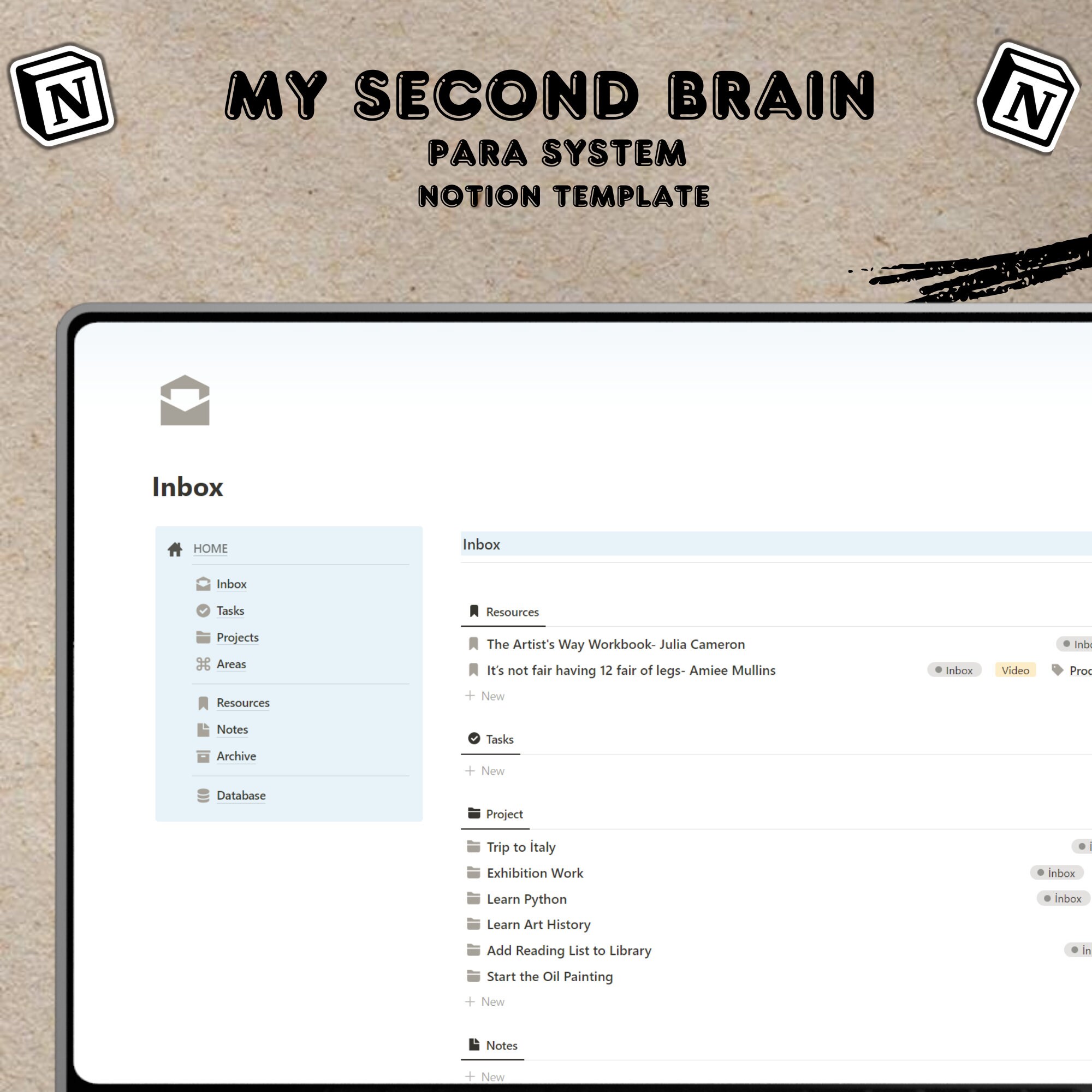 Second Brain PARA System Notion Template, All in One Notion Life ...