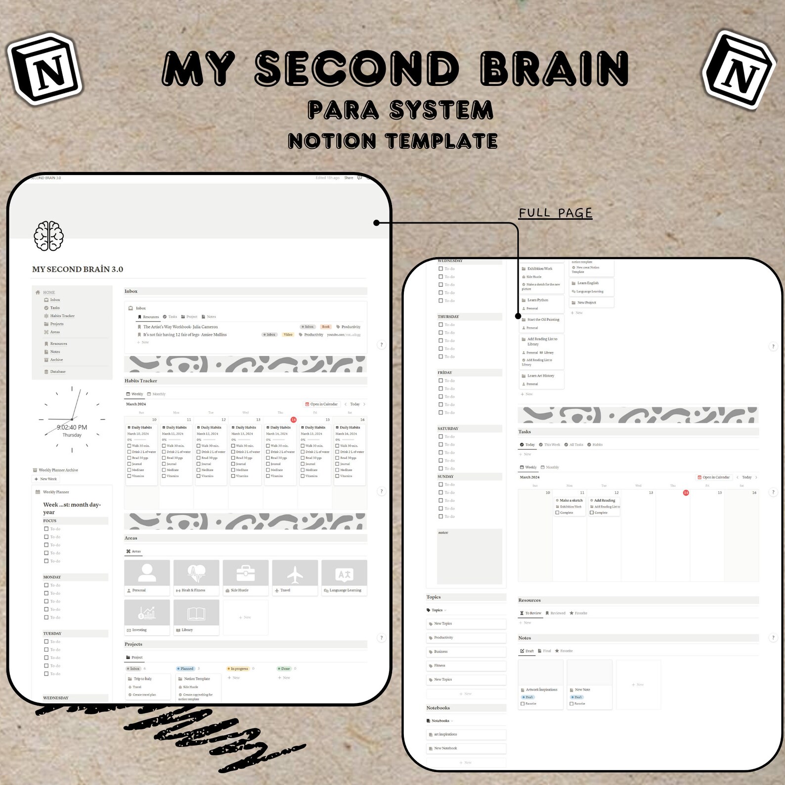 Second Brain Notion Template, Notion Dashboard, Simple Notion Planner, Notion Template Adhd ...