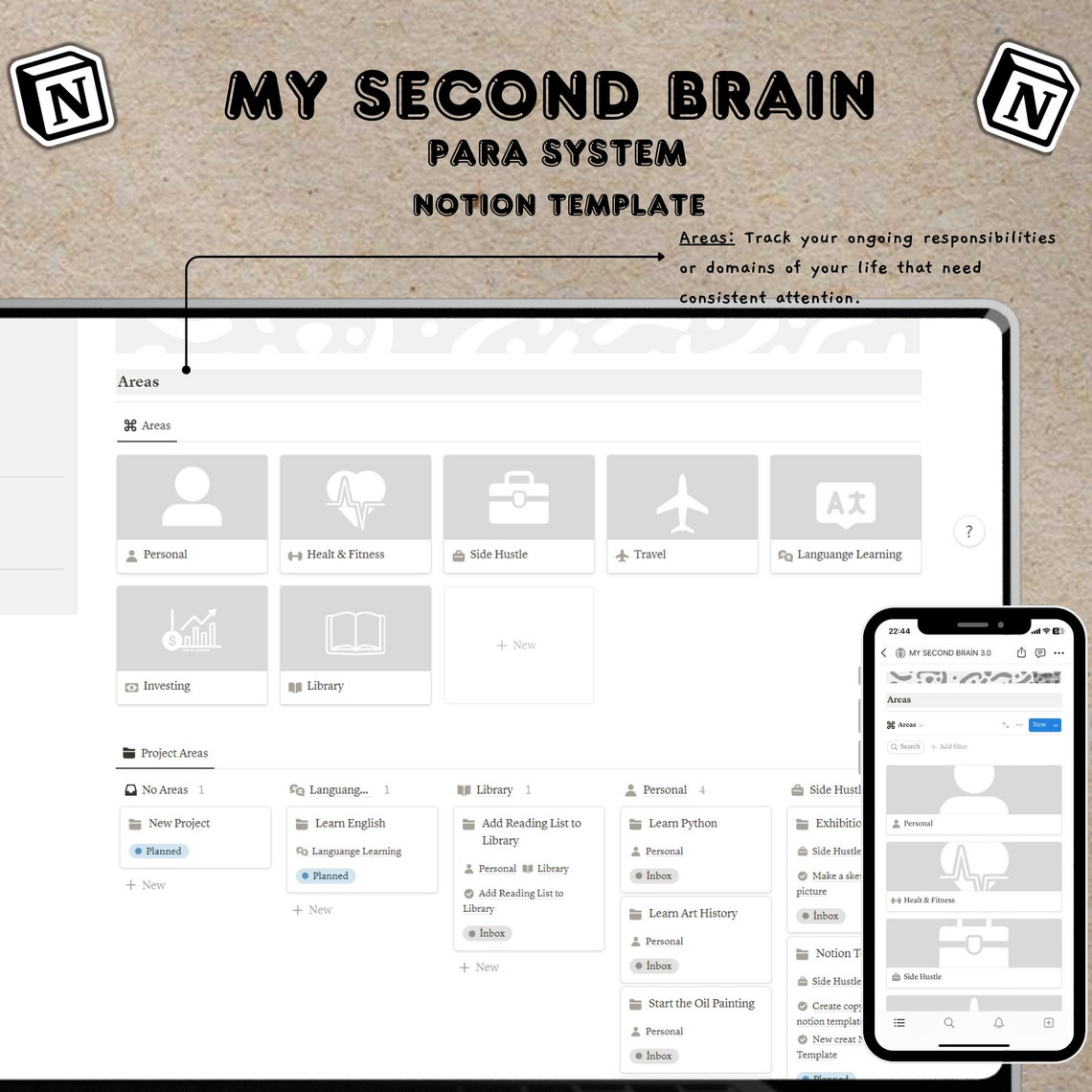 Second Brain Notion Template, Notion Dashboard, Simple Notion Planner, Notion Template Adhd ...