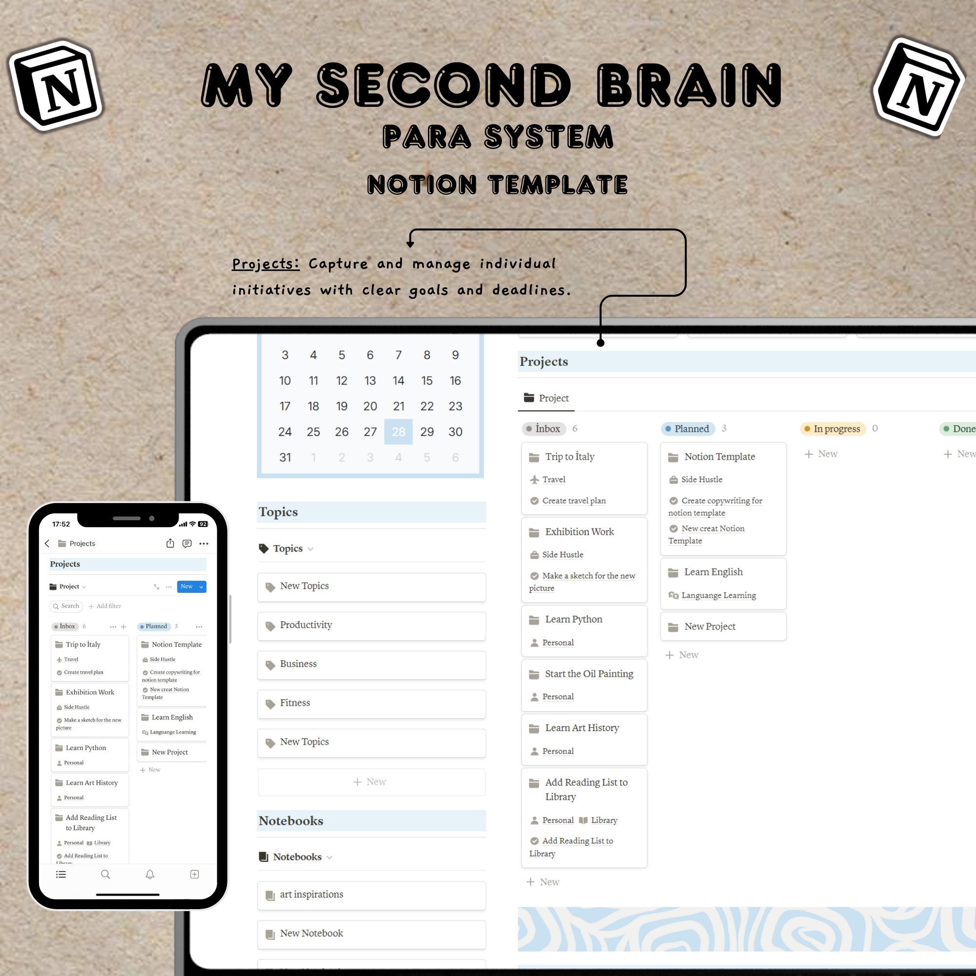 Second Brain PARA System Notion Template, All in One Notion Life ...