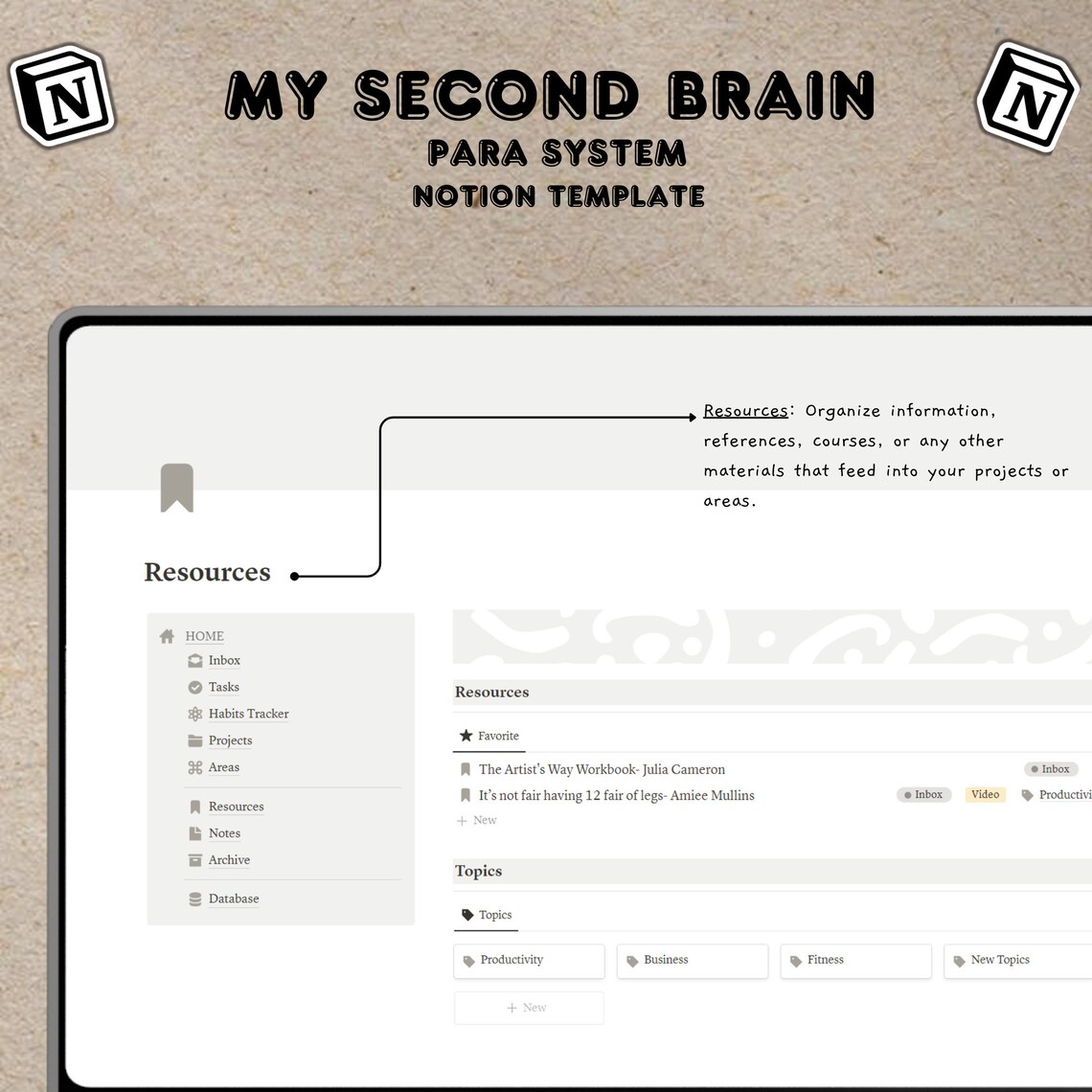 Second Brain Notion Template, Notion Dashboard, Simple Notion Planner ...