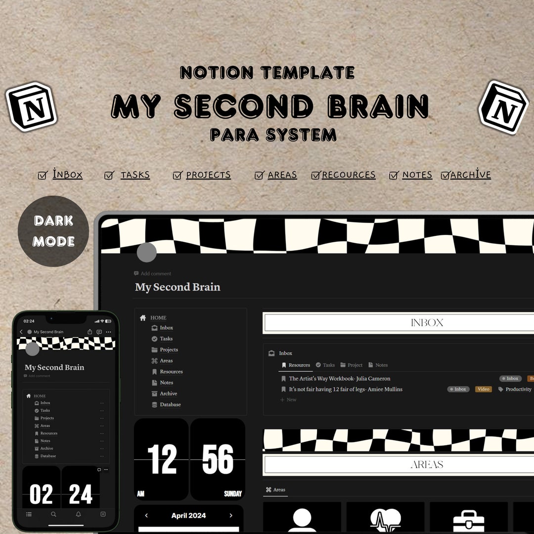 Second Brain Dark Mode Notion Template, Notion Dashboard, Simple Notion ...