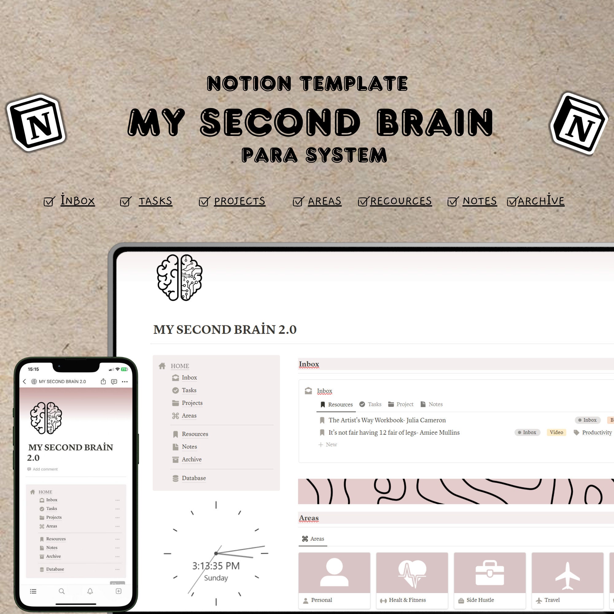Second Brain Simple Notion Template, Minimal Notion Dashboard, All in ...