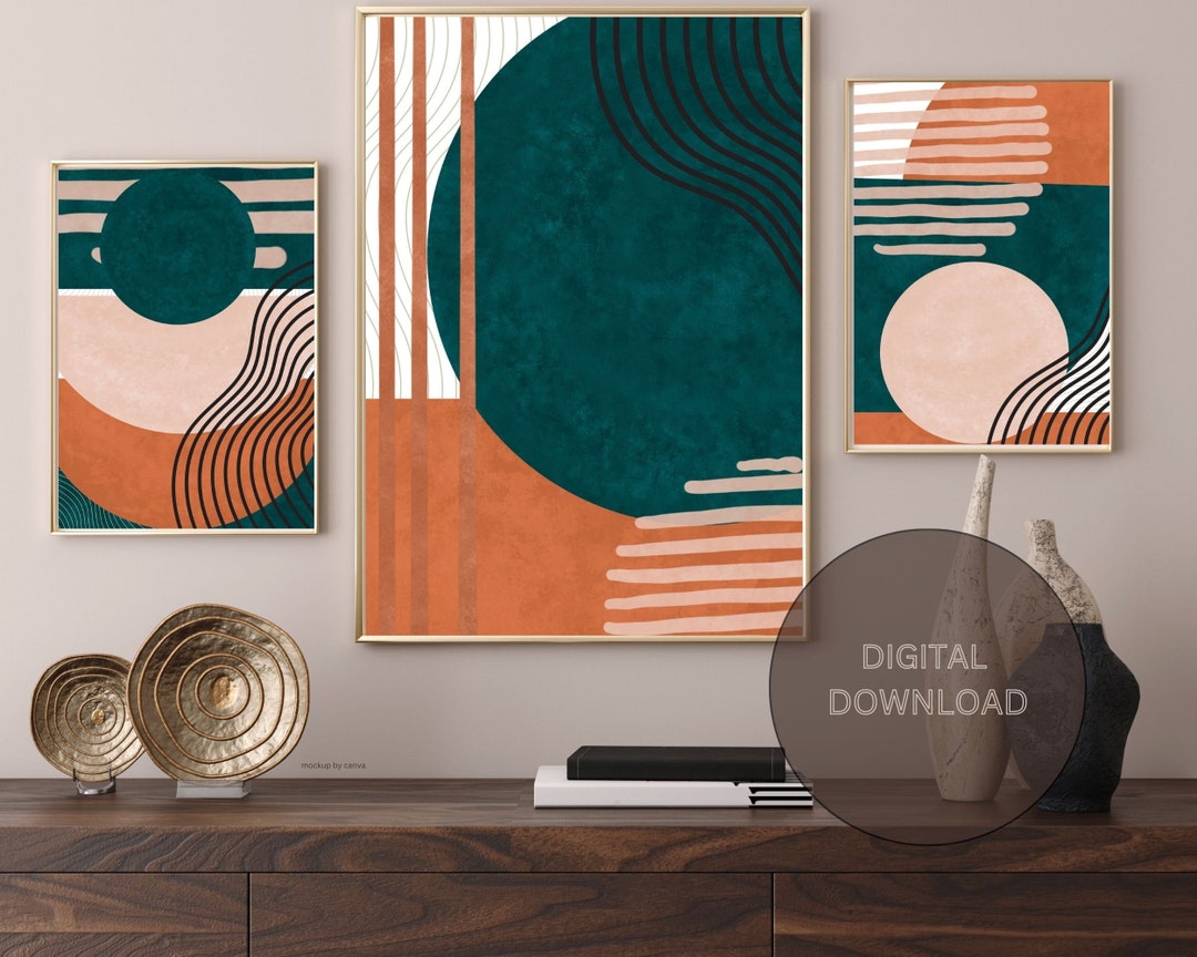 Printable Boho Style Abstract Wall Art Tripych Set Bohemian - Etsy