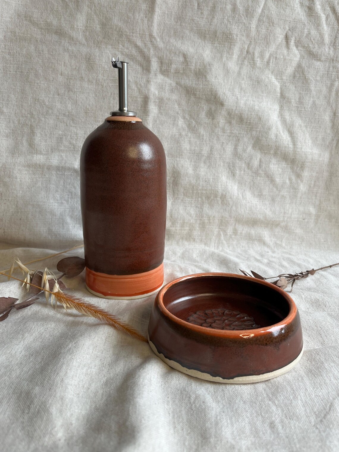Ceramic Oil Pourer, Retro Inspired Oil Bottle,brown and Orange ...