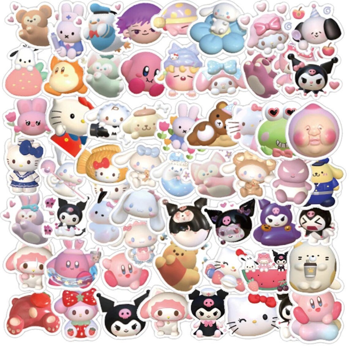 50pcs 3D Kawaii Sticker Pack Waterproof Vinyl Decal Hello Melody Kirby ...