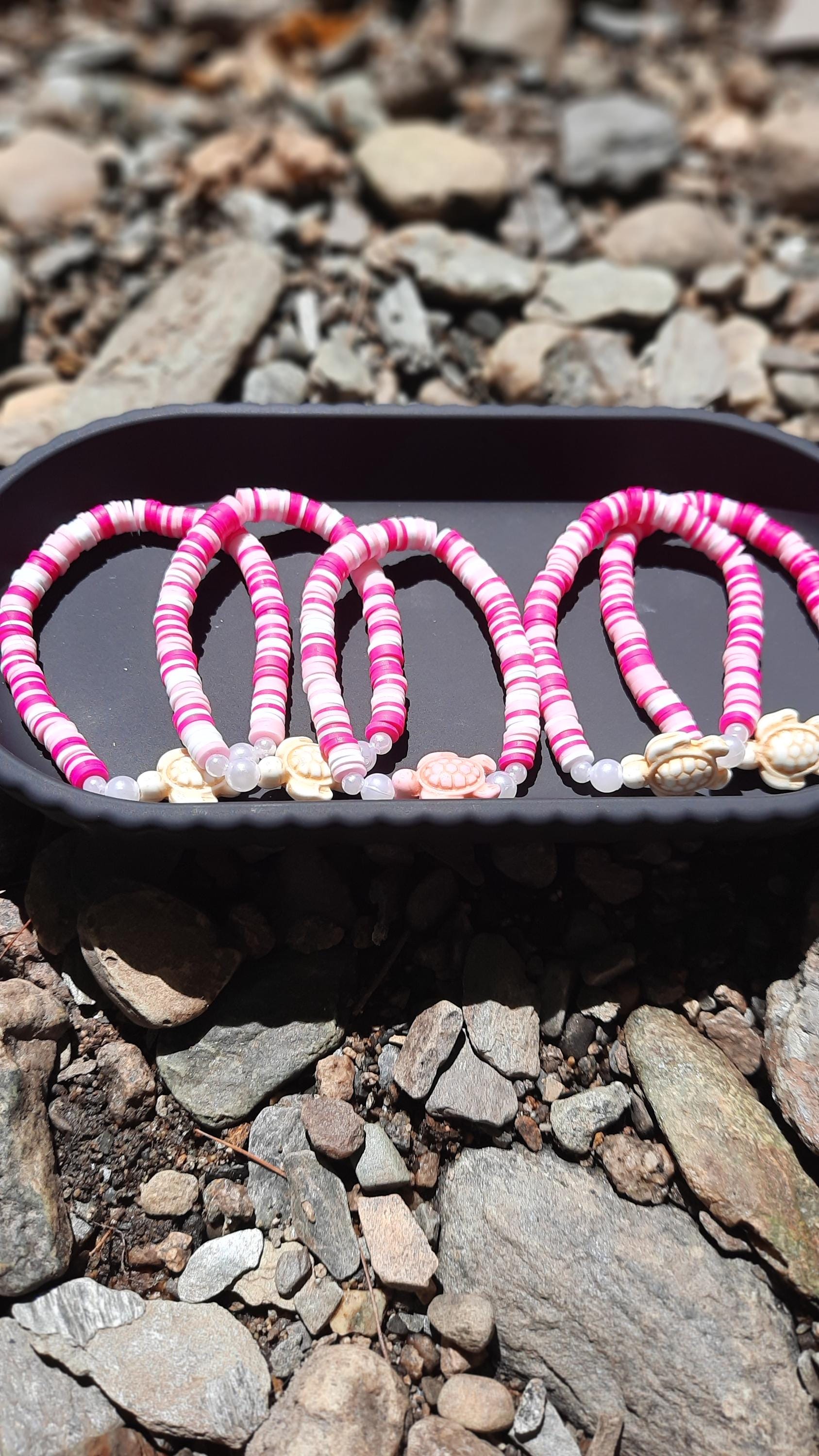 Pink Turtle Clay Bead Bracelet With Pearls by Chonky Kitty Studio - Etsy