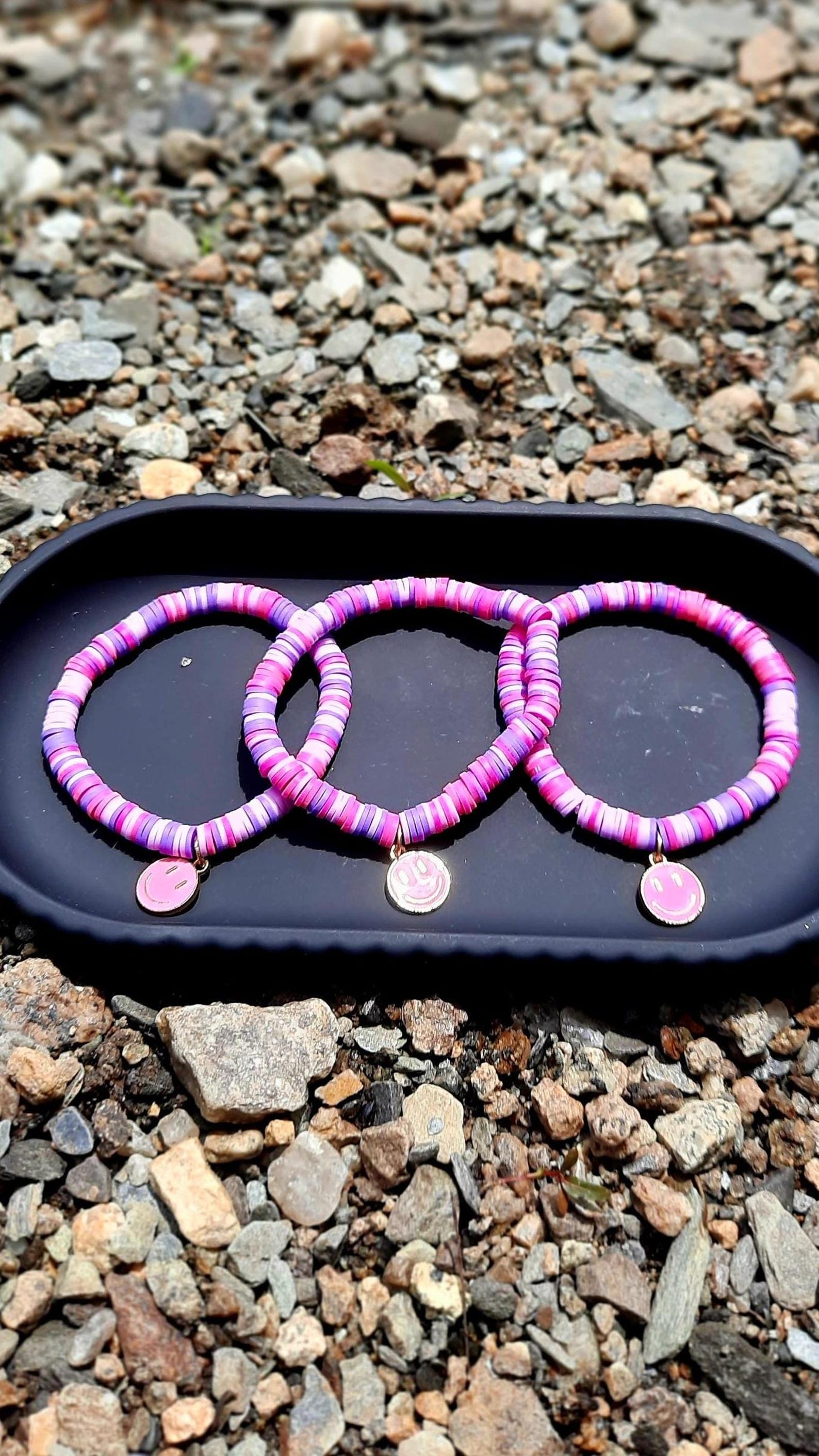 Pink and Purple Smiley Face Braclet by Chonky Kitty Studio - Etsy