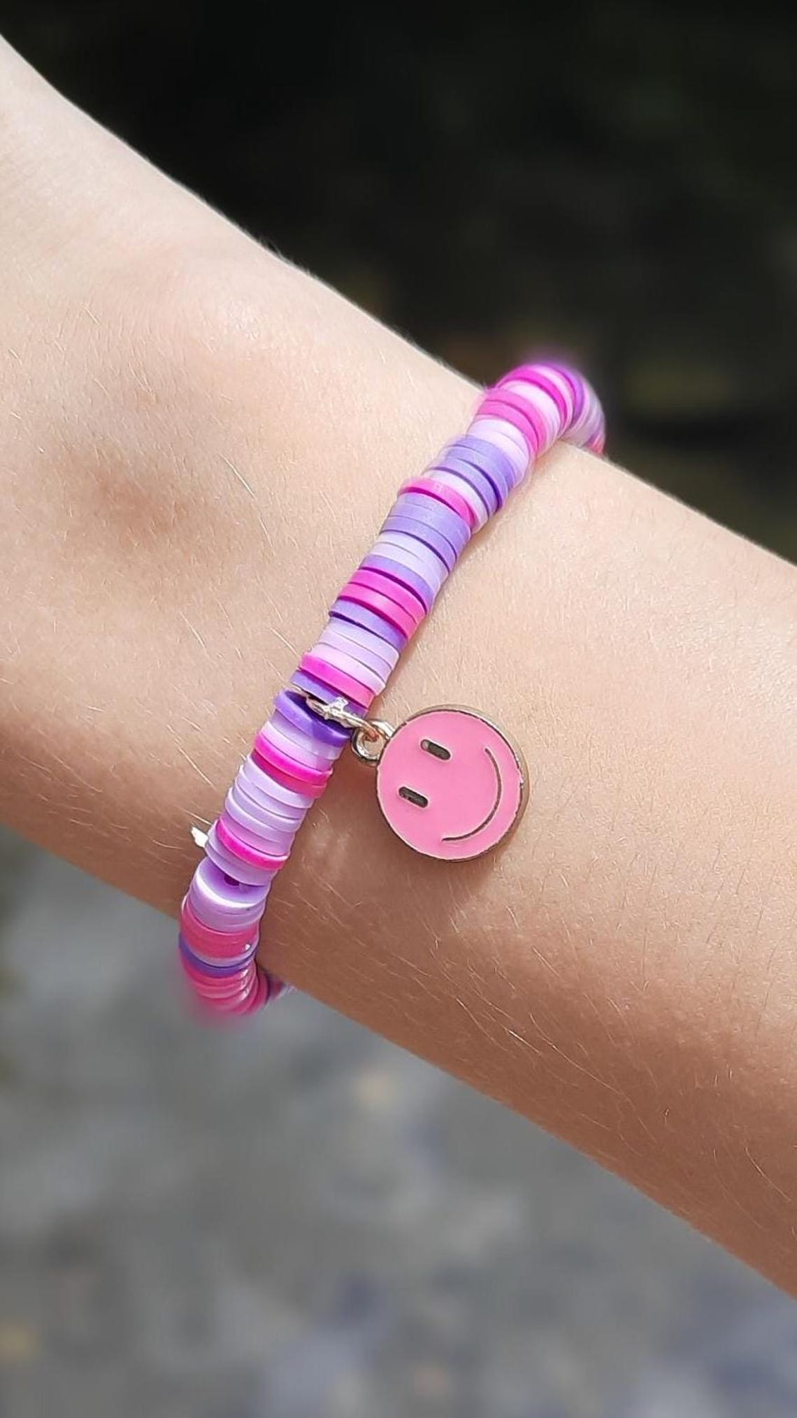 Pink and Purple Smiley Face Braclet by Chonky Kitty Studio - Etsy